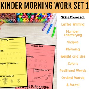1st Quarter Kindergarten Morning Work Packet, Kinder Morning Work Set 1 ...