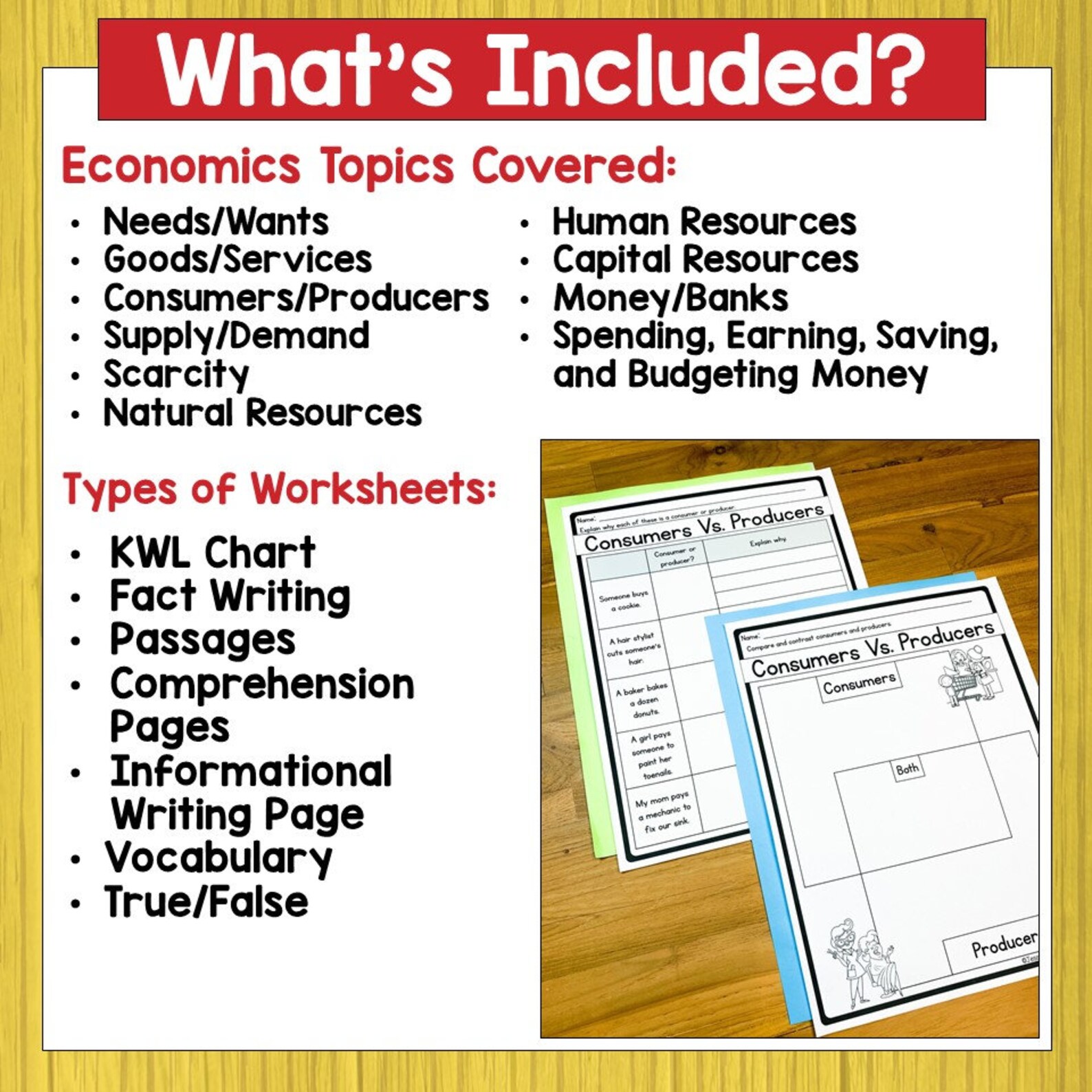Economics, Goods and Services, Wants & Needs, Worksheets and Reading ...
