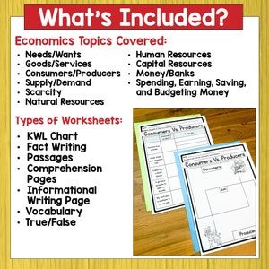Economics, Goods and Services, Wants & Needs, Worksheets and Reading ...