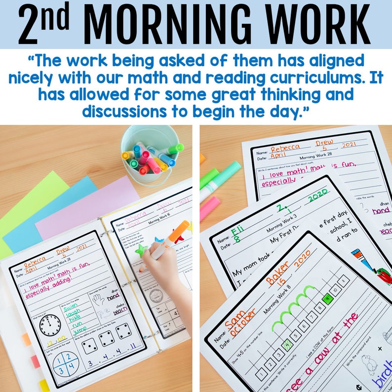 2nd Grade Morning Work - Math, Grammar, ELA Review Worksheets With ...