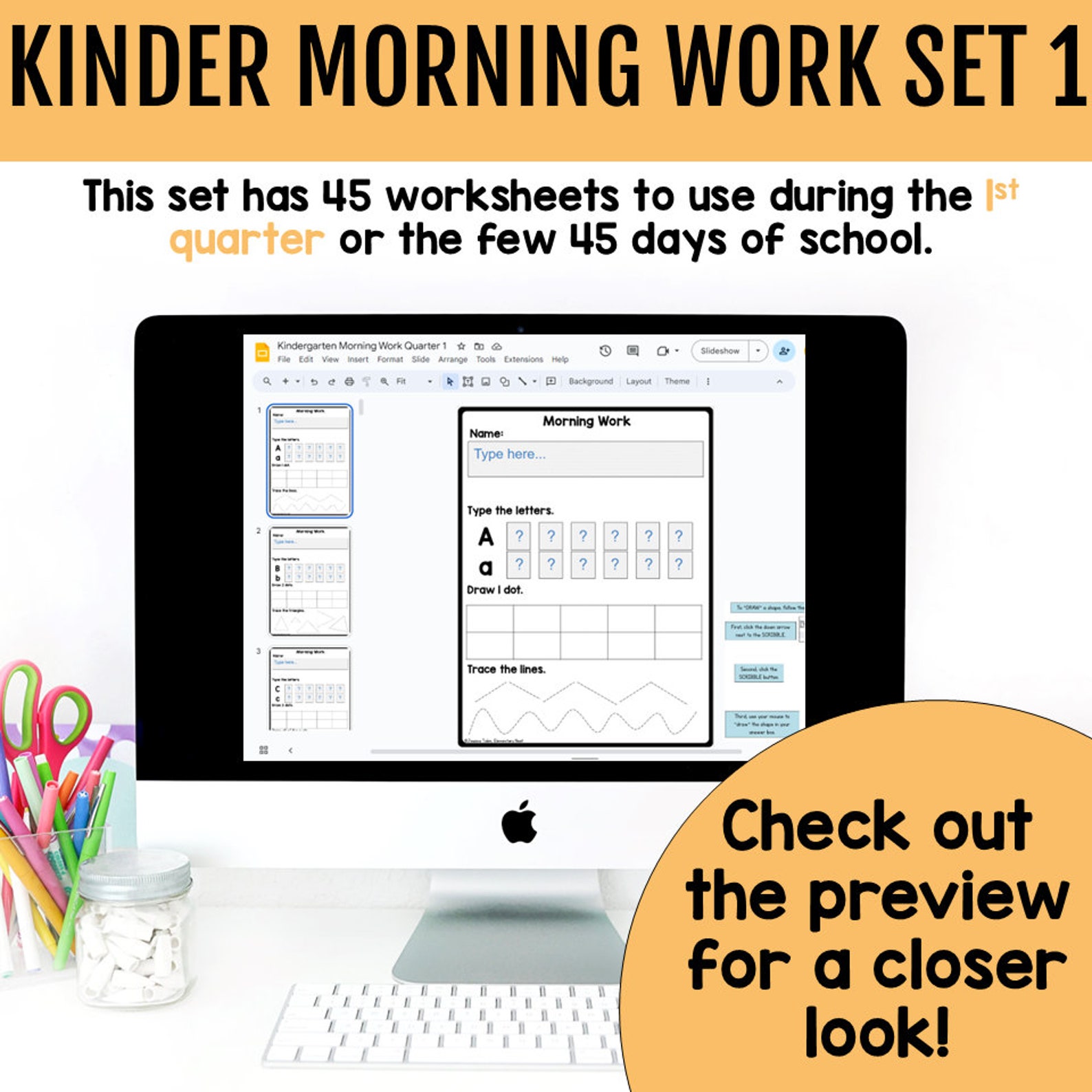 1st Quarter Kindergarten Morning Work Packet, Kinder Morning Work Set 1 ...