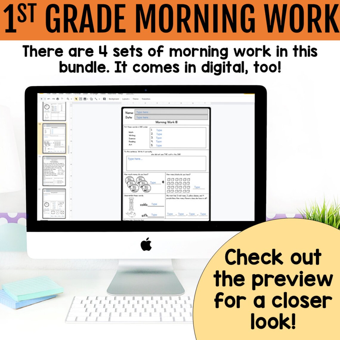 1st Quarter First Grade Morning Work Set 1, Morning Work 1st Grade ...