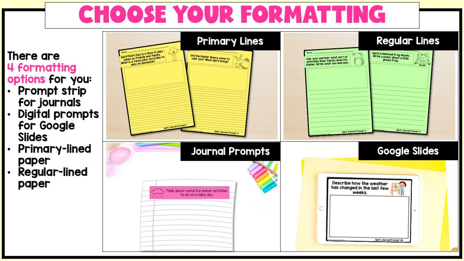 April Writing Prompts, Spring - Writing Papers, Digital Slides, or ...