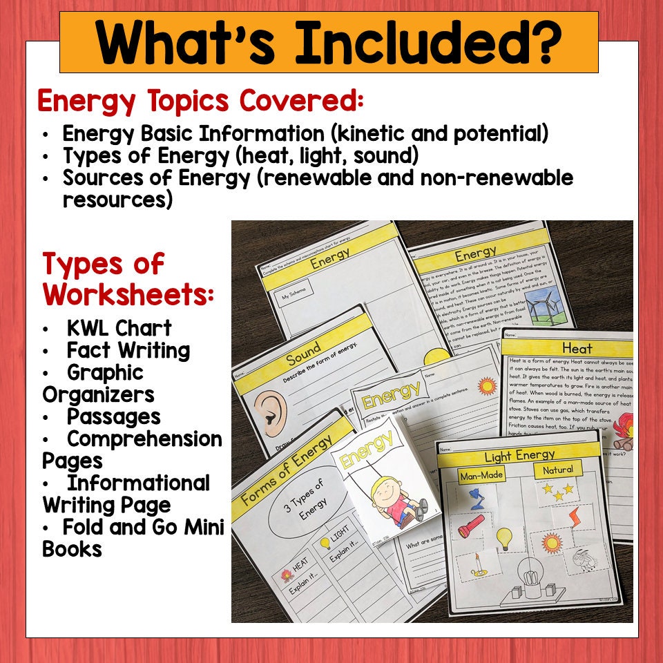 Energy and Forms of Energy Unit - Worksheets for Sound, Light, and Heat ...