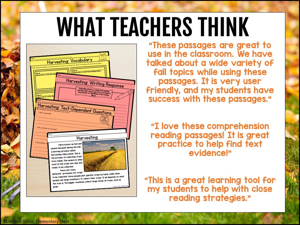 Close Reading Passages Fall Reading Comprehension Fall Nonfiction ...
