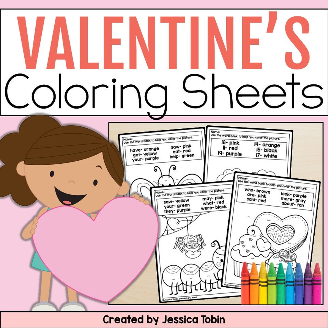 Valentine's Day Color by Number, Color by Sight Word Valentine's Day ...