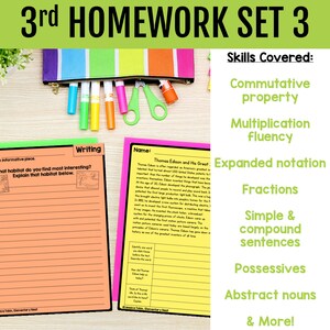 3rd Quarter 3rd Grade Homework With Folder Cover, ELA and Math Review ...
