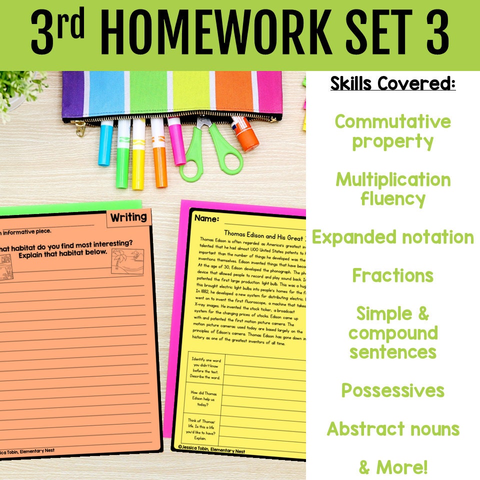 3rd Quarter 3rd Grade Homework With Folder Cover, ELA and Math Review ...