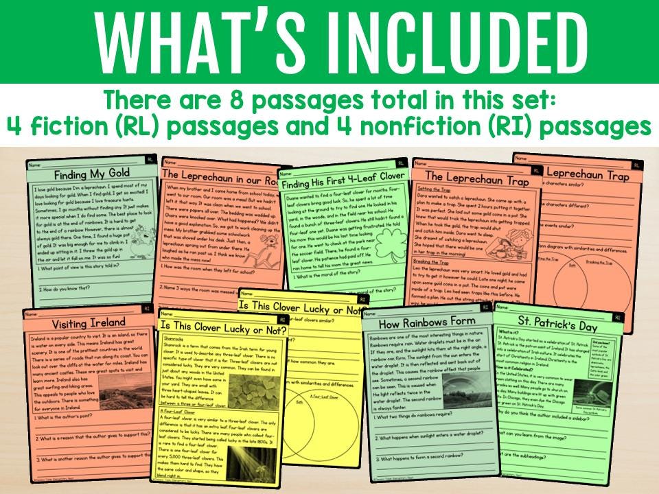 St. Patrick's Day Standards Based Reading Comprehension 1st Grade & 2nd ...