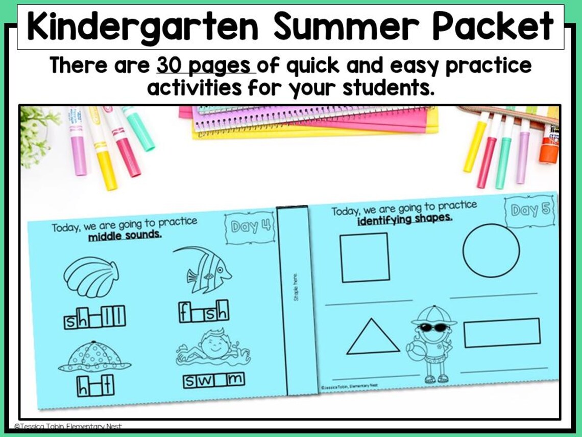 Kindergarten Summer Packet Worksheets - Summer Review & Reading ...
