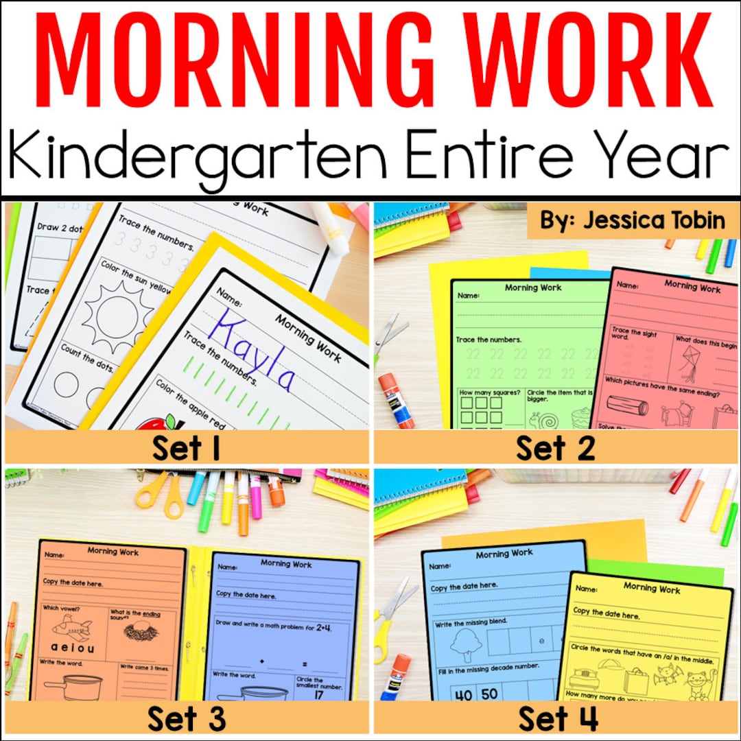Kindergarten Morning Work, Spiral Review Math and ELA Worksheets ...