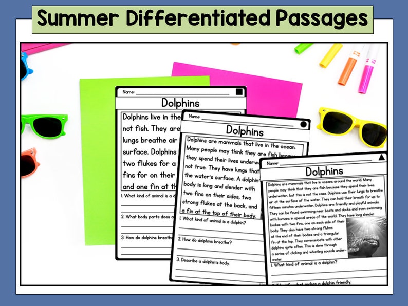 Summer Reading Comprehension, Summer Reading Passages Packet Activities ...