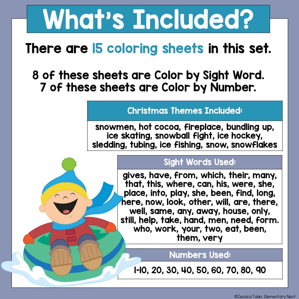 Winter Activities - Color by Number and Sight Word- Winter Coloring ...
