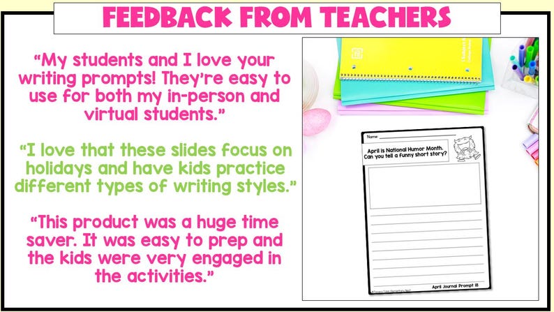 April Writing Prompts, Spring - Writing Papers, Digital Slides, or ...