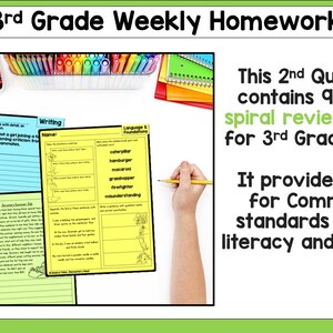 2nd Quarter 3rd Grade Homework With Folder Cover, ELA and Math Review ...