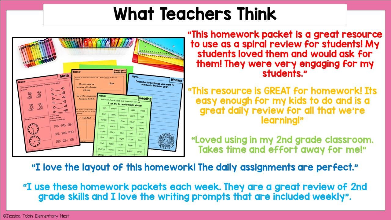 3rd Quarter 2nd Grade Homework With Folder Cover, ELA and Math Review ...