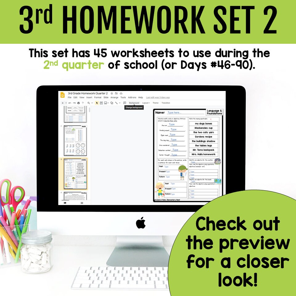 2nd Quarter 3rd Grade Homework With Folder Cover, ELA and Math Review ...
