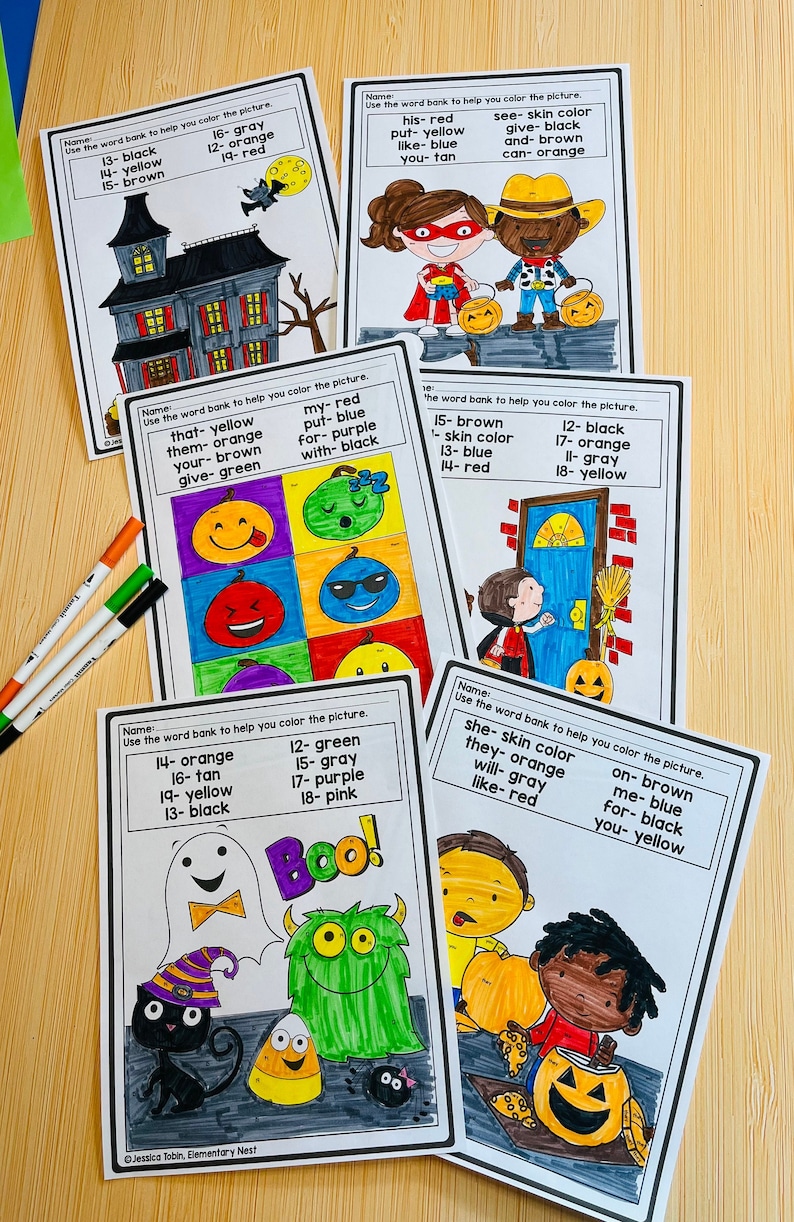 Halloween Coloring Pages - Halloween Color by Number and Sight Word ...