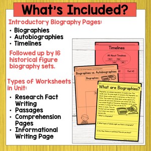 Biography Unit, Graphic Organizer, Reading Passages, Plus 16 ...