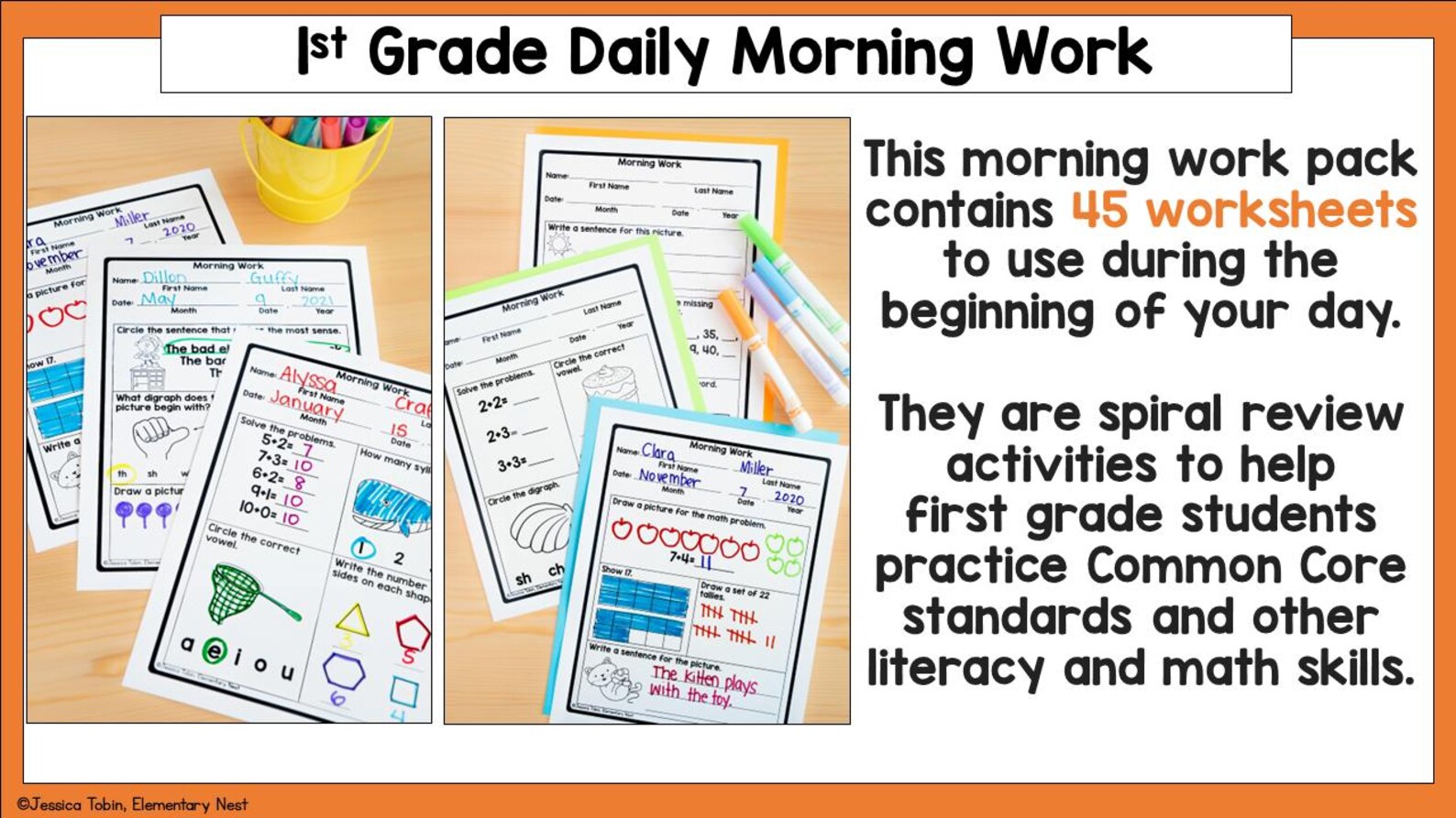 1st Quarter First Grade Morning Work Set 1, Morning Work 1st Grade ...