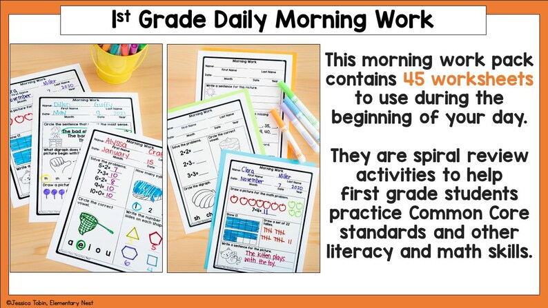1st Quarter First Grade Morning Work Set 1, Morning Work 1st Grade ...