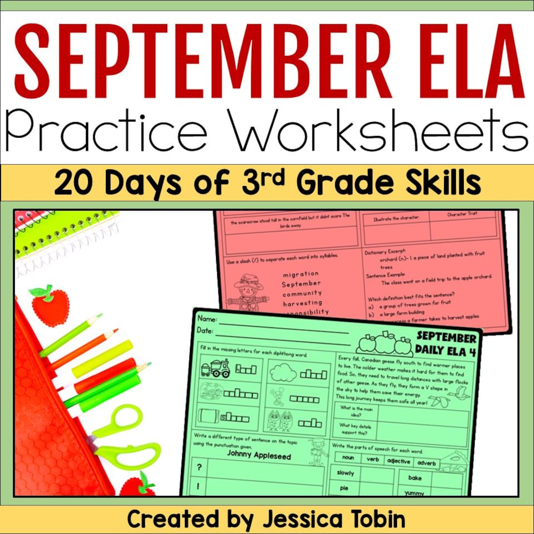 3rd Grade ELA Spiral Review September Morning Work, Daily ELA Warm Ups ...