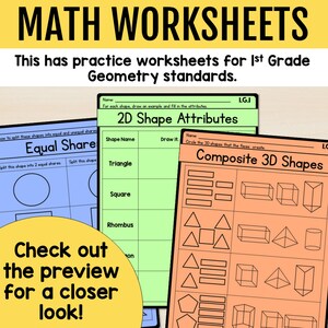 Shapes Worksheets, 3D Shapes Worksheets, 2D & 3D Shapes, 1st Grade Math ...