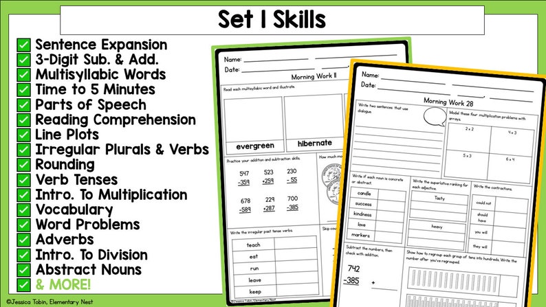 Morning Work 3rd Grade Bundle - Packets With Binder Cover, Spiral ...