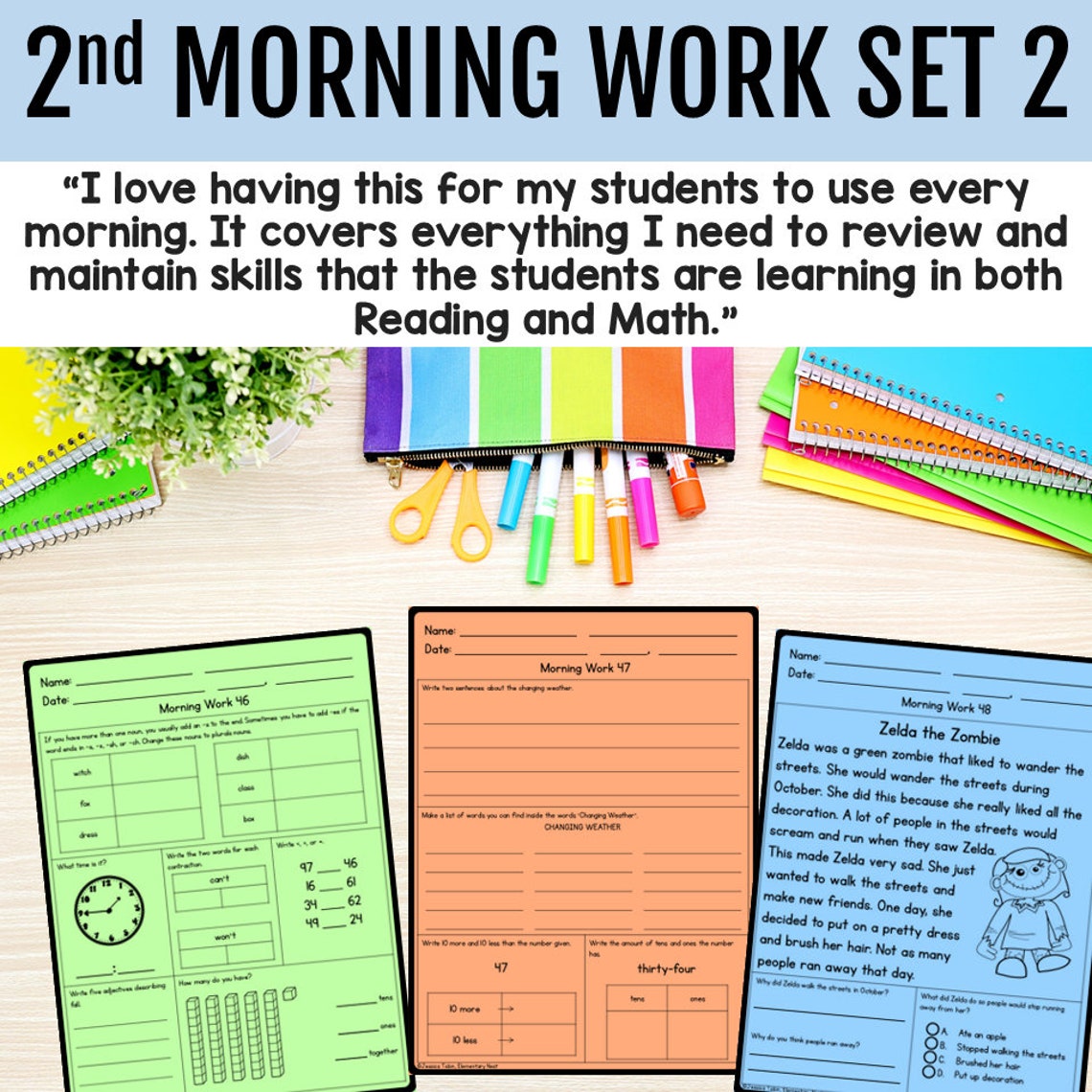 2nd Quarter Second Grade Morning Work - Math, Grammar, and Reading ...