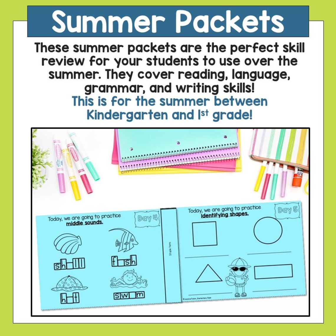 Kindergarten Summer Packet Worksheets - Summer Review & Reading ...