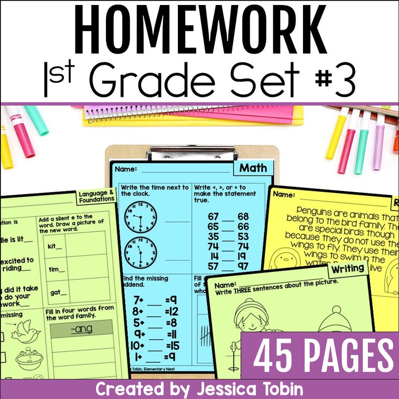 3rd Quarter 1st Grade Homework With Folder Cover, ELA and Math Review ...