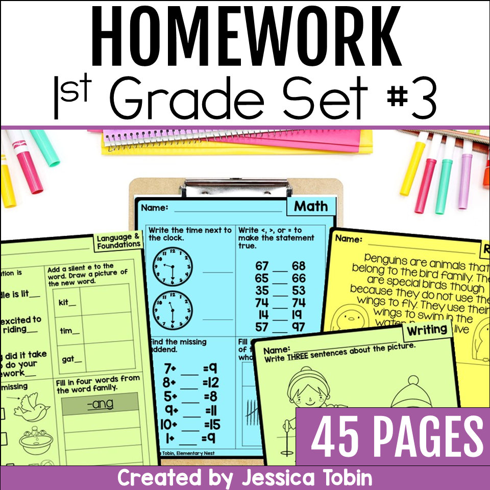 3rd Quarter 1st Grade Homework With Folder Cover, ELA and Math Review ...