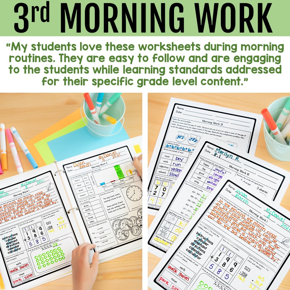 Morning Work 3rd Grade Bundle - Packets With Binder Cover, Spiral ...