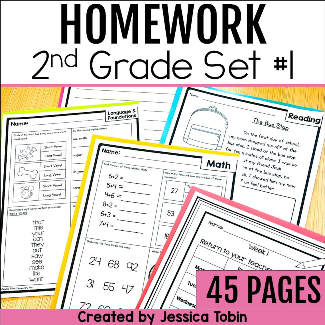 1st Quarter 2nd Grade Homework With Folder Cover, ELA and Math Review ...