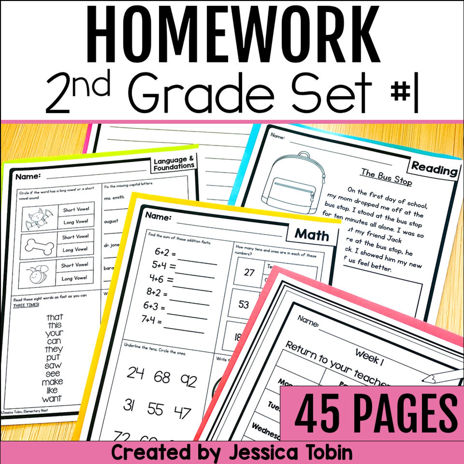 1st Quarter 2nd Grade Homework With Folder Cover, ELA and Math Review ...