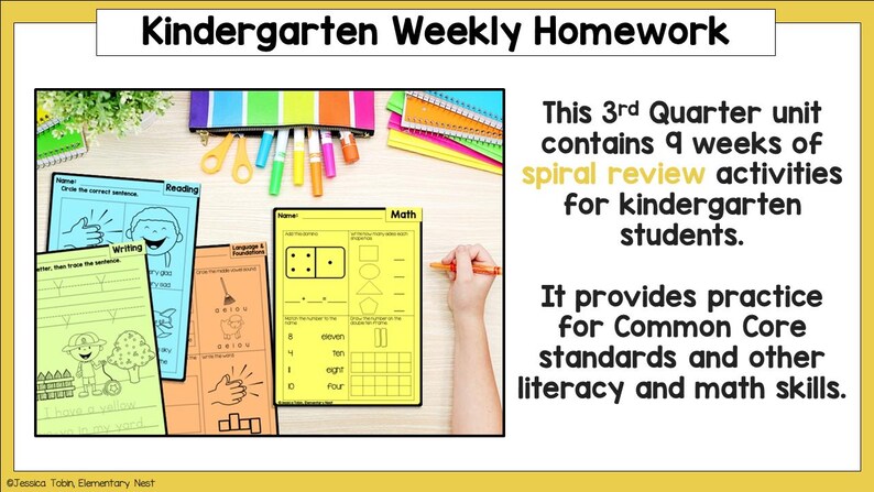 3rd Quarter Kindergarten Homework Packet With Folder Cover, ELA and ...