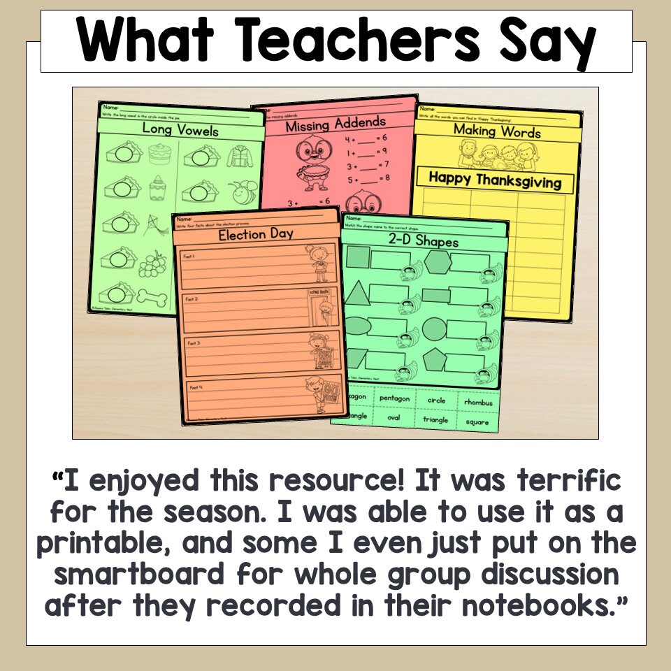 November Worksheets Math, Writing, Language Thanksgiving Veterans Day ...