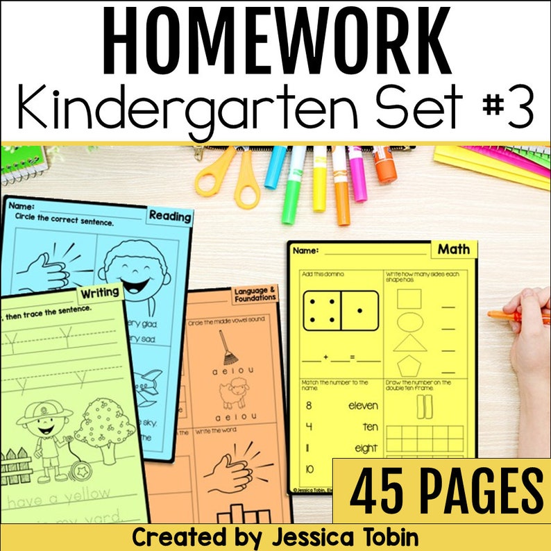 3rd Quarter Kindergarten Homework Packet With Folder Cover, ELA and ...