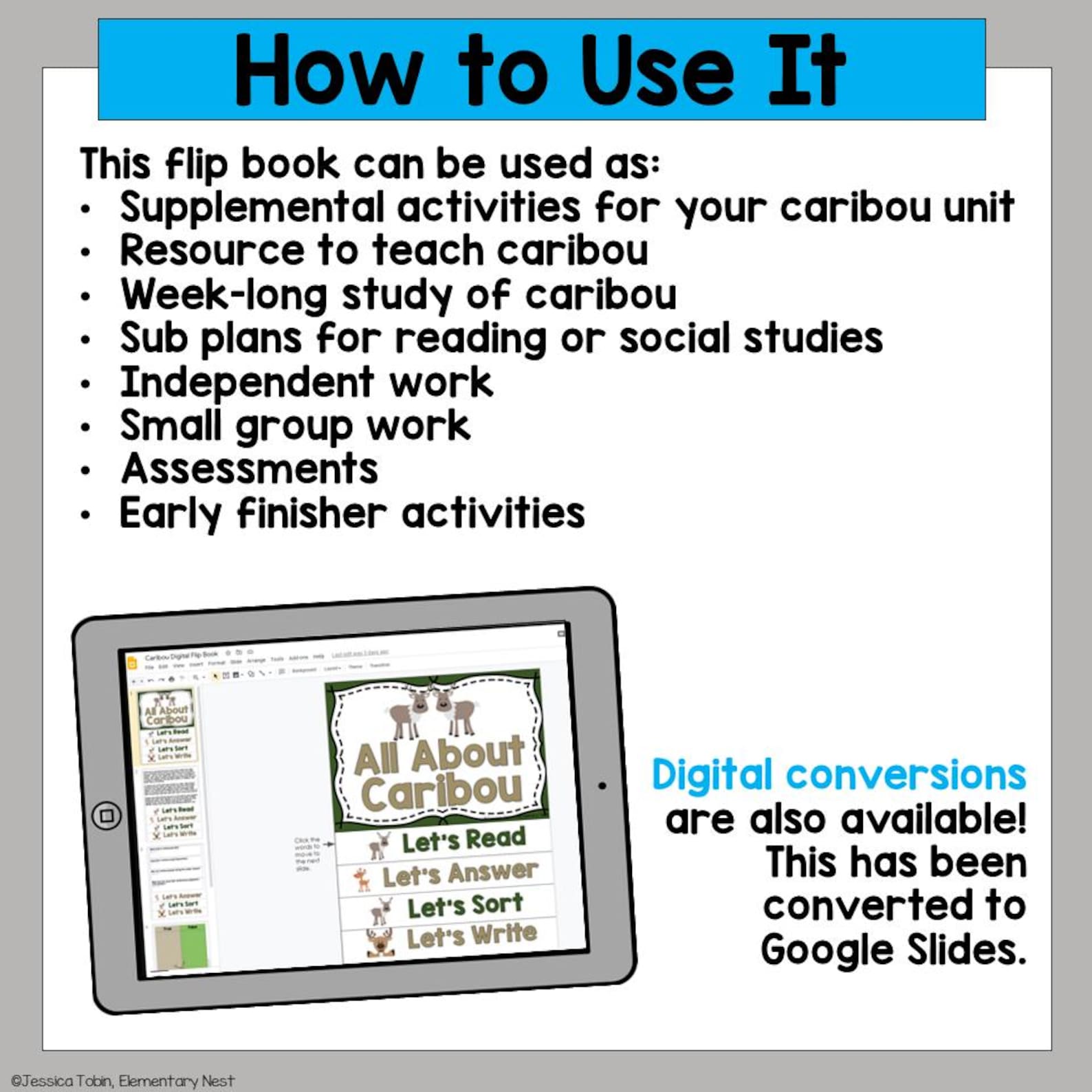 Caribou Reading and Writing Flip Book With Craft - Reindeer Activities ...
