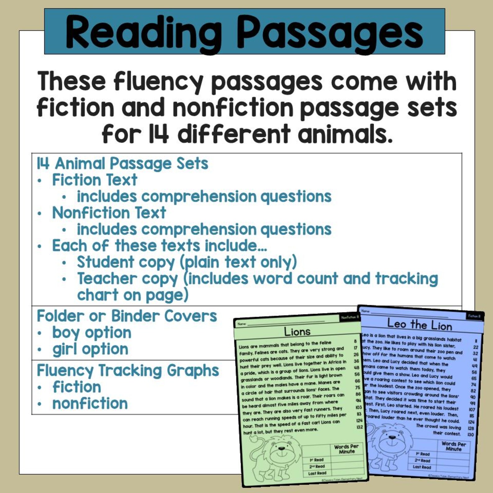 Animals Reading Fluency Passages and Centers 3rd Grade 2nd Grade ...
