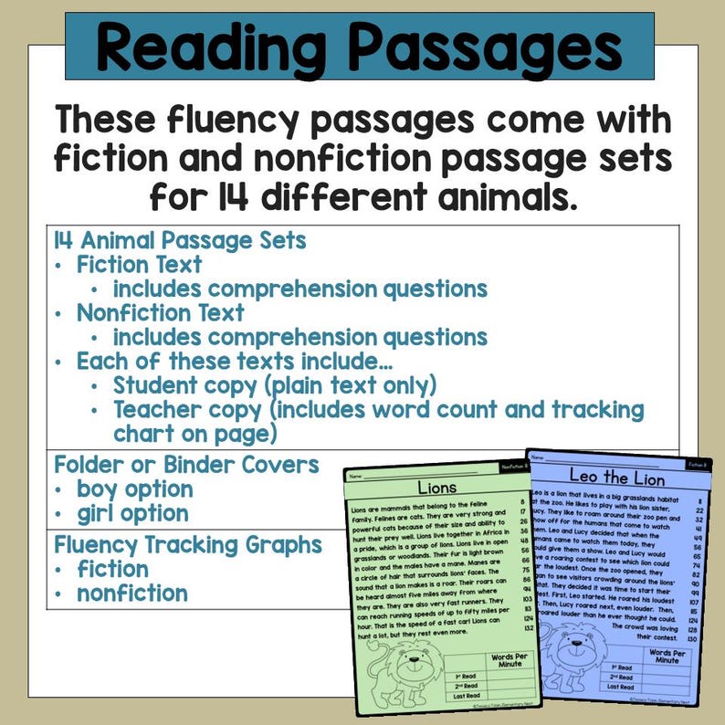 Animals Reading Fluency Passages and Centers 3rd Grade 2nd Grade ...
