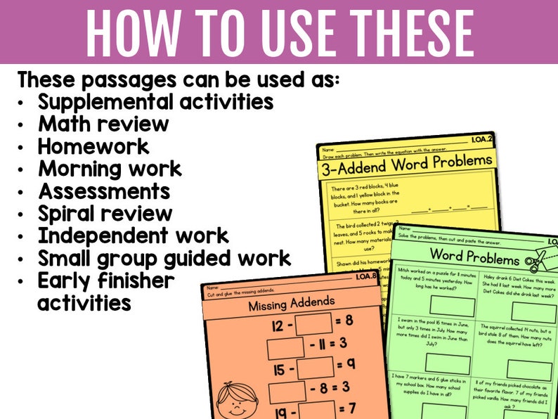 Addition and Subtraction Within 20 Word Problem Addition & Subtraction ...