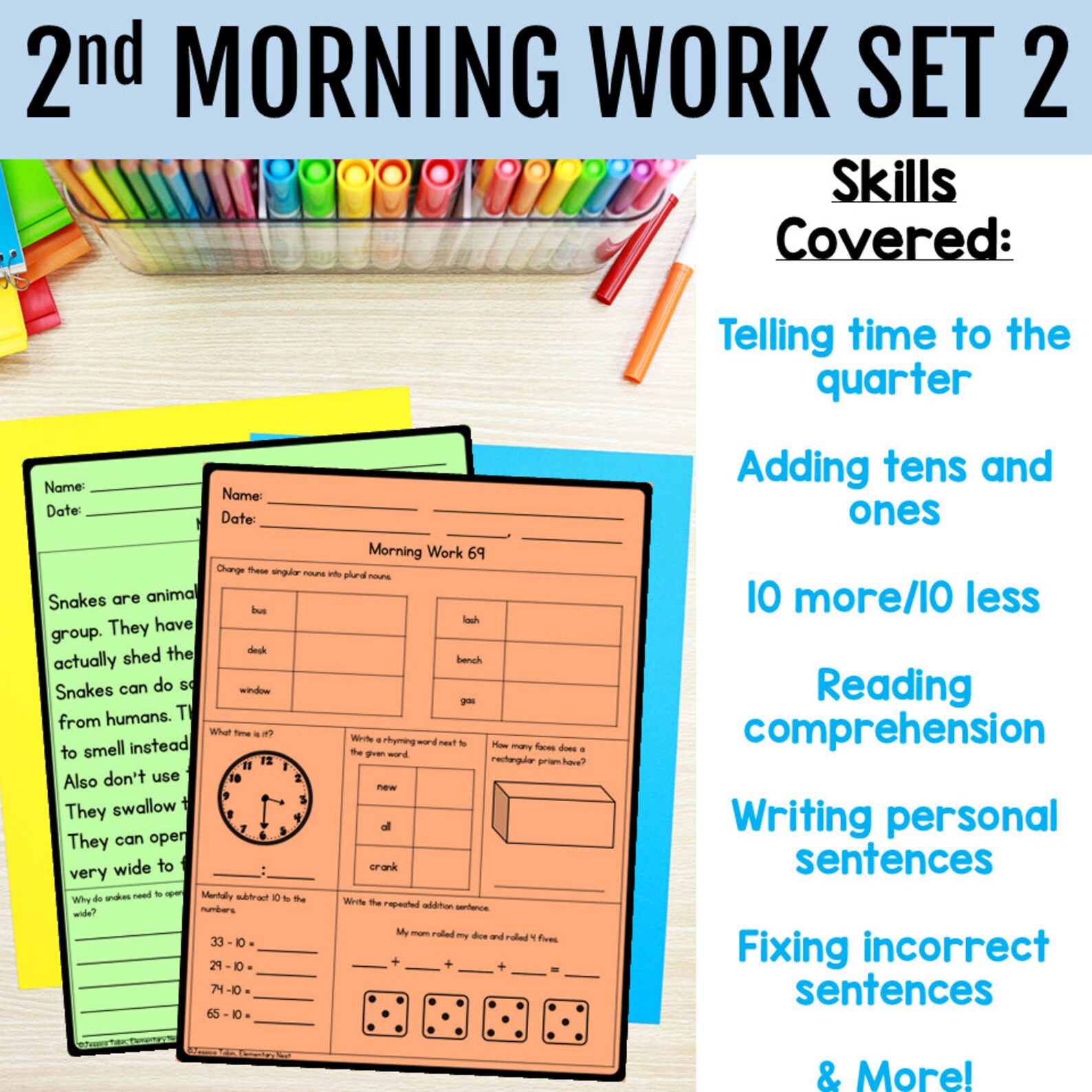 2nd Quarter Second Grade Morning Work - Math, Grammar, and Reading ...