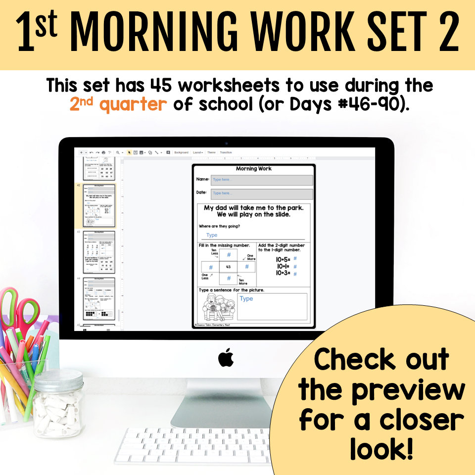 2nd Quarter First Grade Morning Work - Math, Grammar, and Reading ...