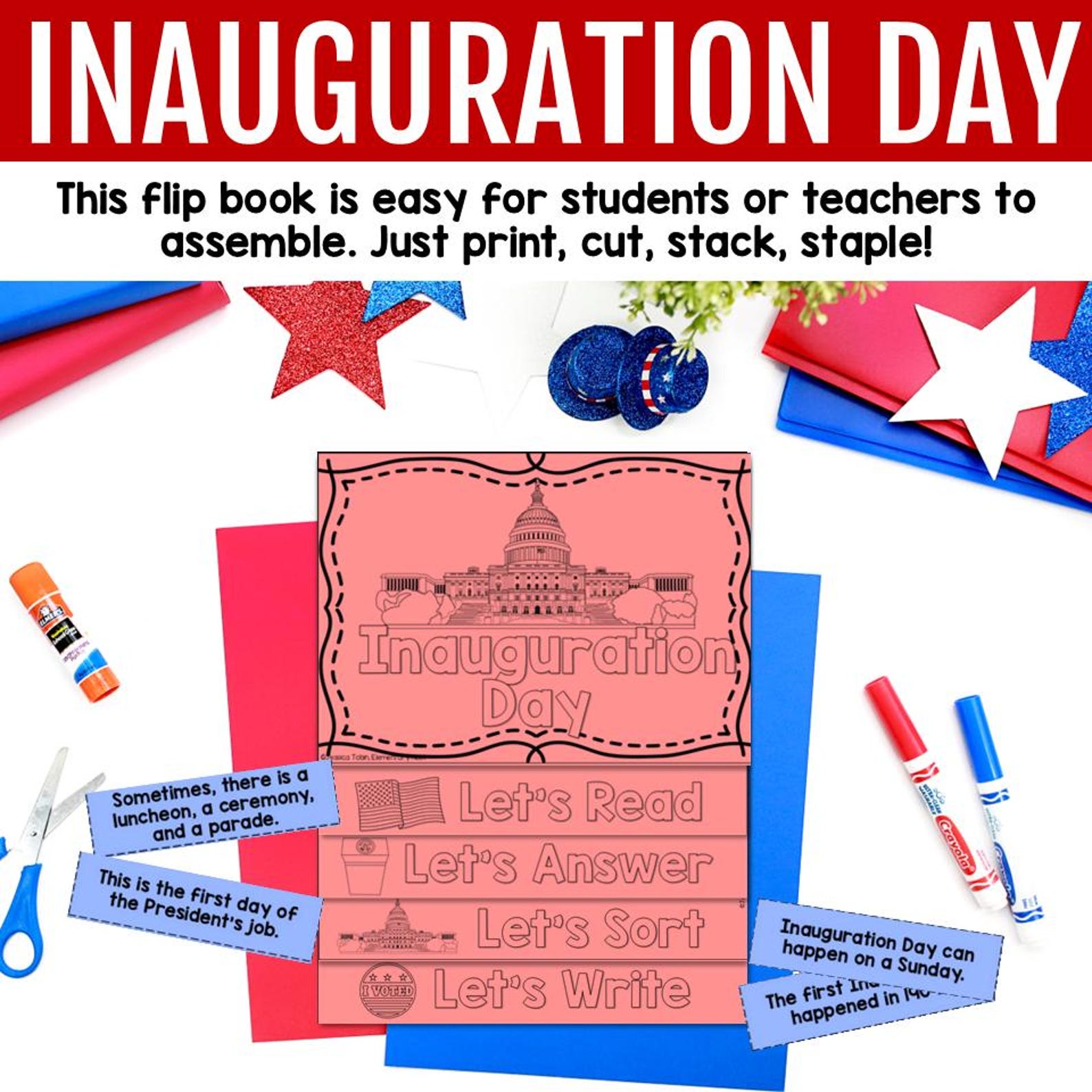 Inauguration Day Craft Reading Flip Book, Inauguration Day 2025 ...