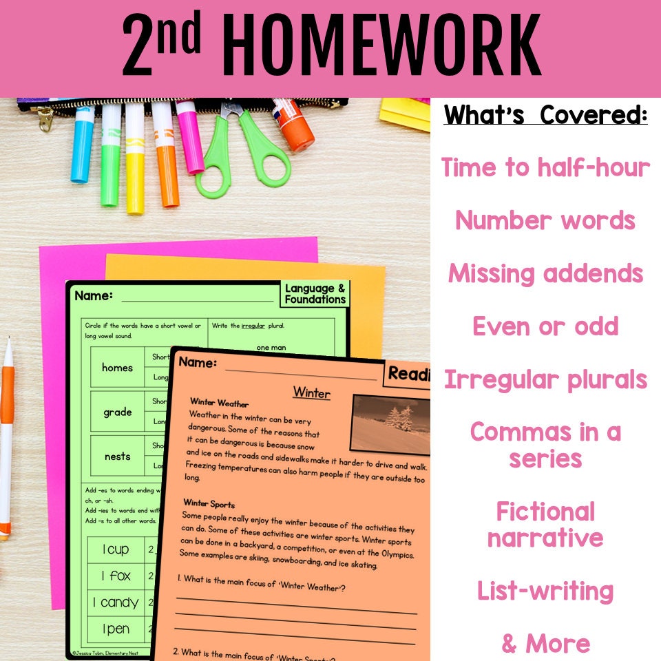 Homework, Homework Sheets With Homework Folder Labels, 2nd Grade ...