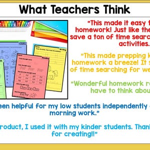 1st Quarter Kindergarten Weekly Homework Set 1 Phonics Math Reading W ...