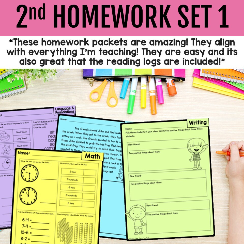 1st Quarter 2nd Grade Homework With Folder Cover, ELA and Math Review ...