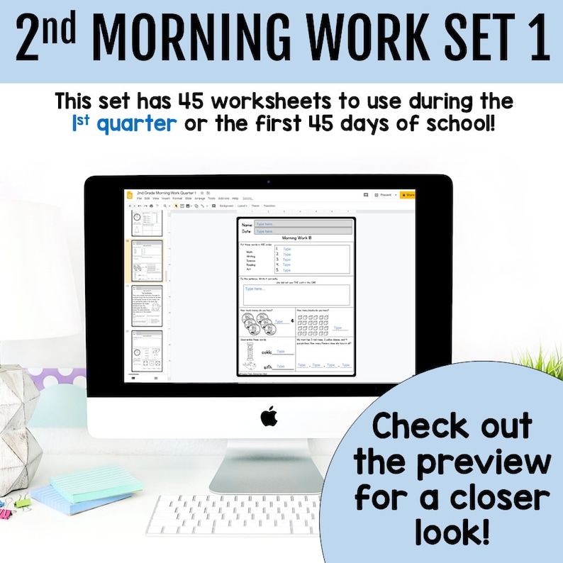 1st Quarter 2nd Grade Morning Work Set 1 Daily Second Grade Math Review ...