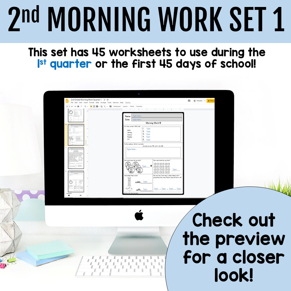 1st Quarter 2nd Grade Morning Work Set 1 Daily Second Grade Math Review ...